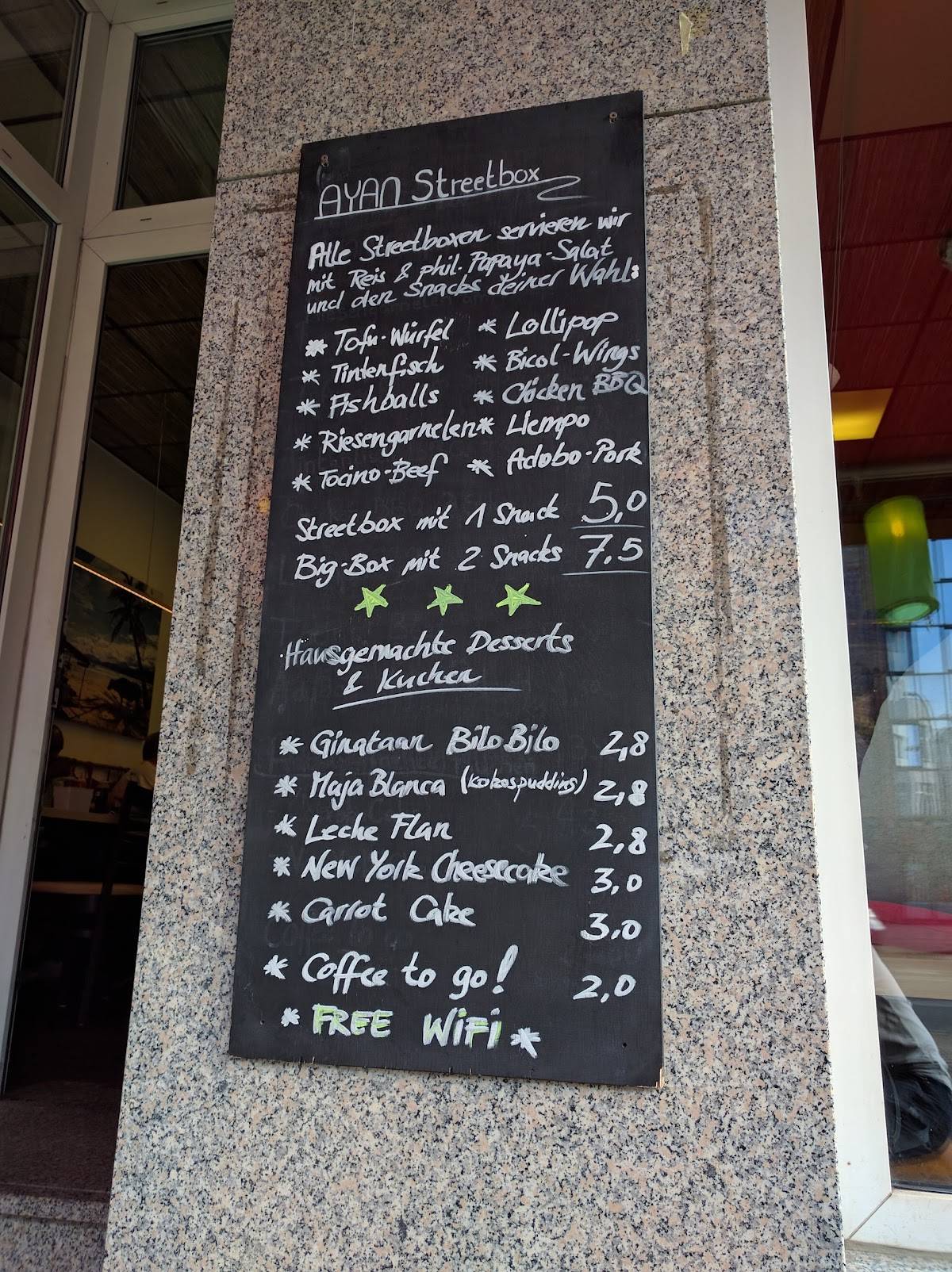 Carta del restaurante AYAN filipino streetfood, Berlin