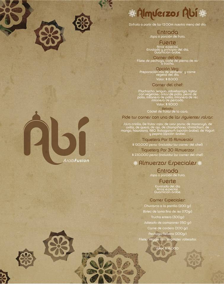 Menu at Abi - Salones y Sabores restaurant, Pasto