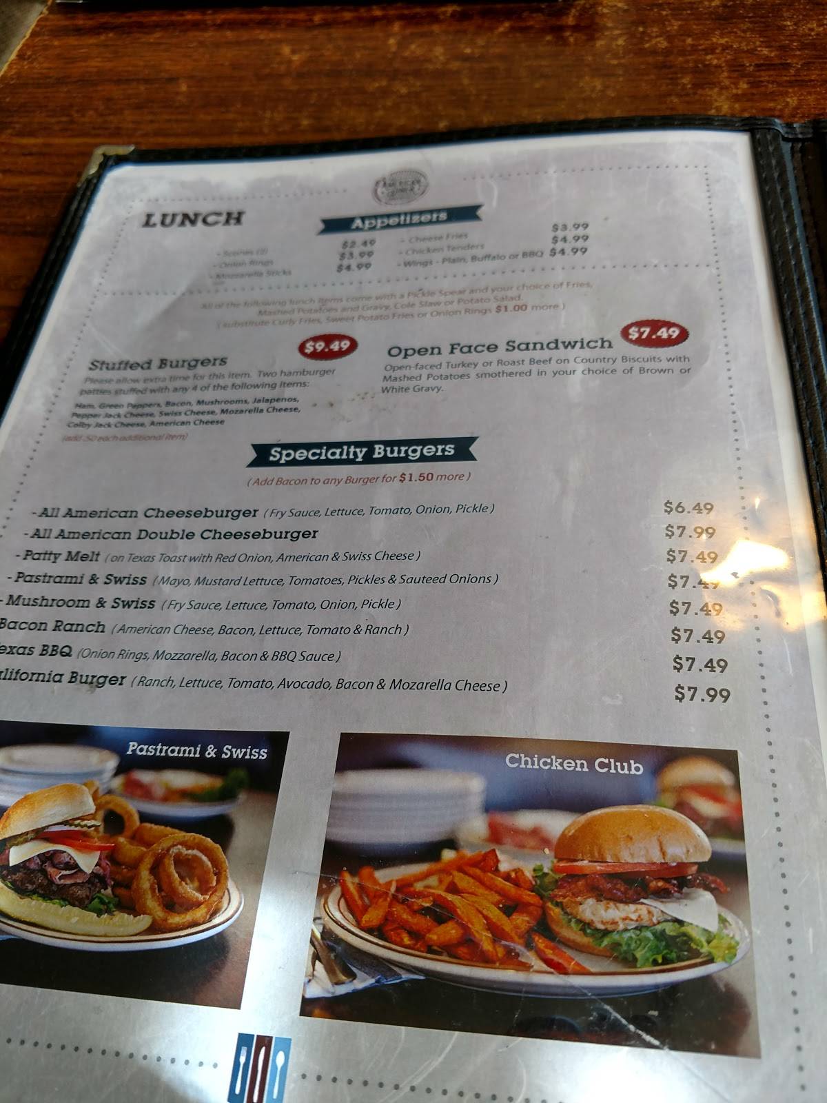 Menu at All American Diner restaurant, Cedar City