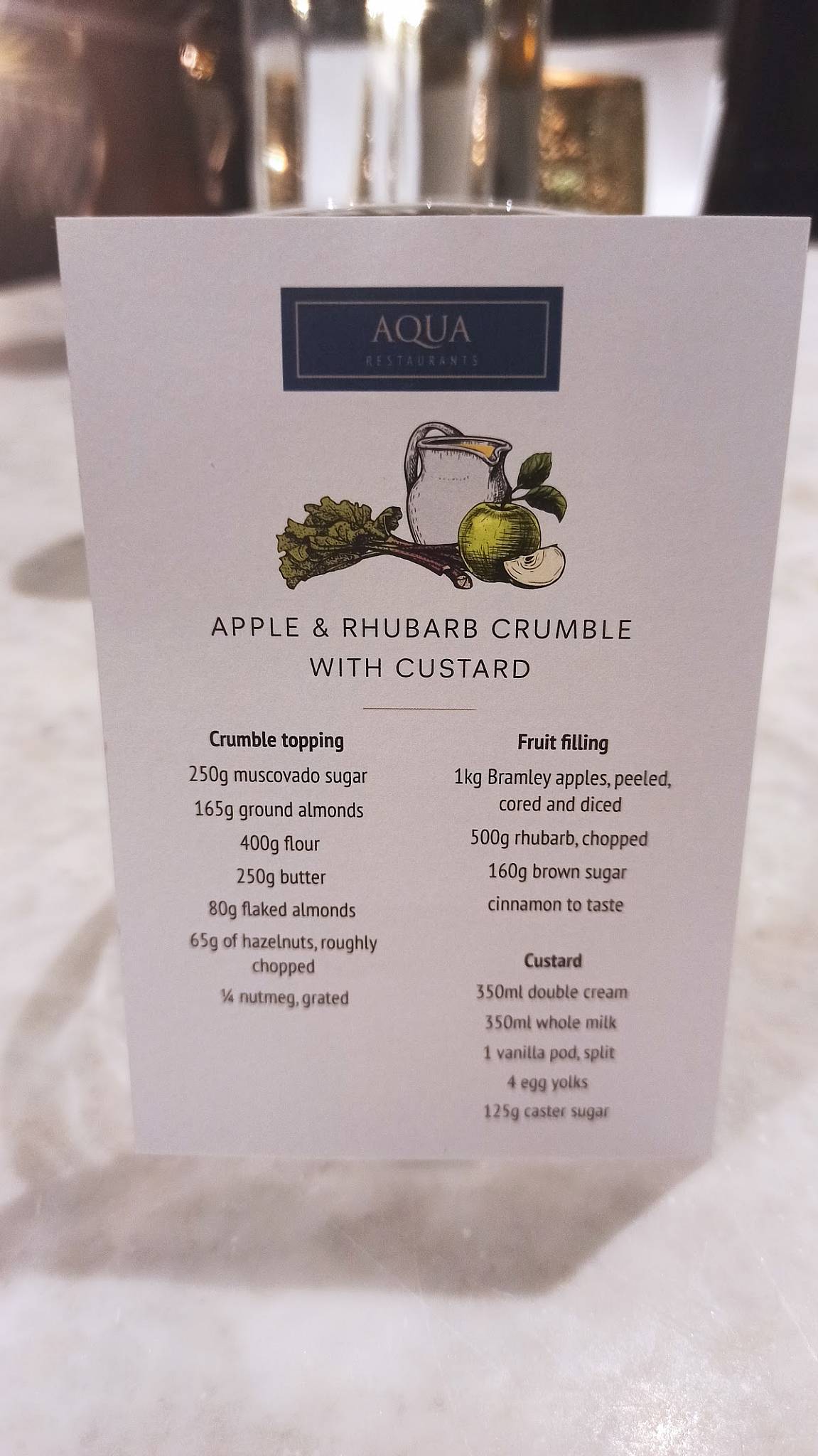Menu at Aqua Welshback restaurant, Bristol, Welsh Back