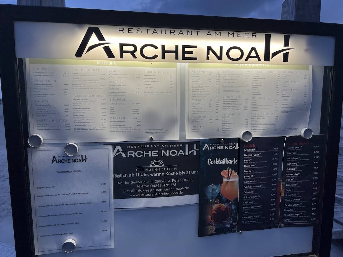 Menu au Restaurant Arche Noah, Sankt Peter-Ording, An der Seebrücke