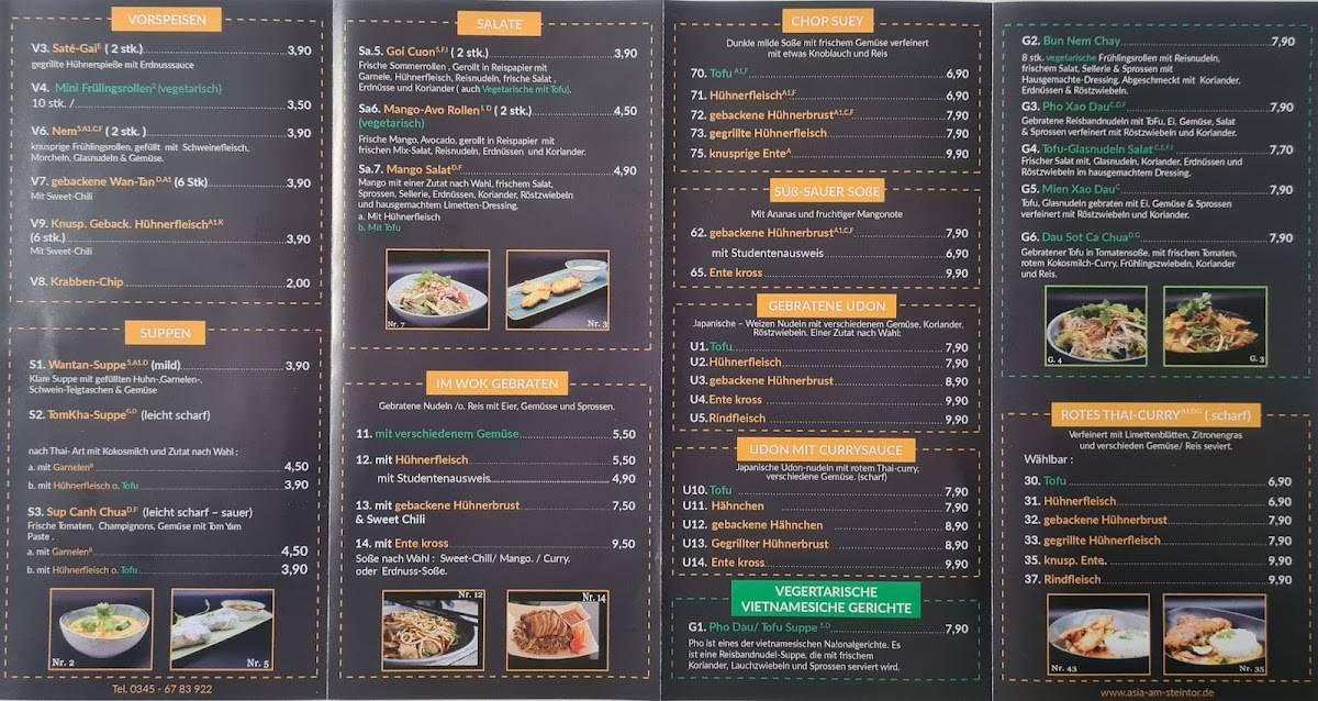 Carta del restaurante Asia-Snack, Halle, Am Steintor 13