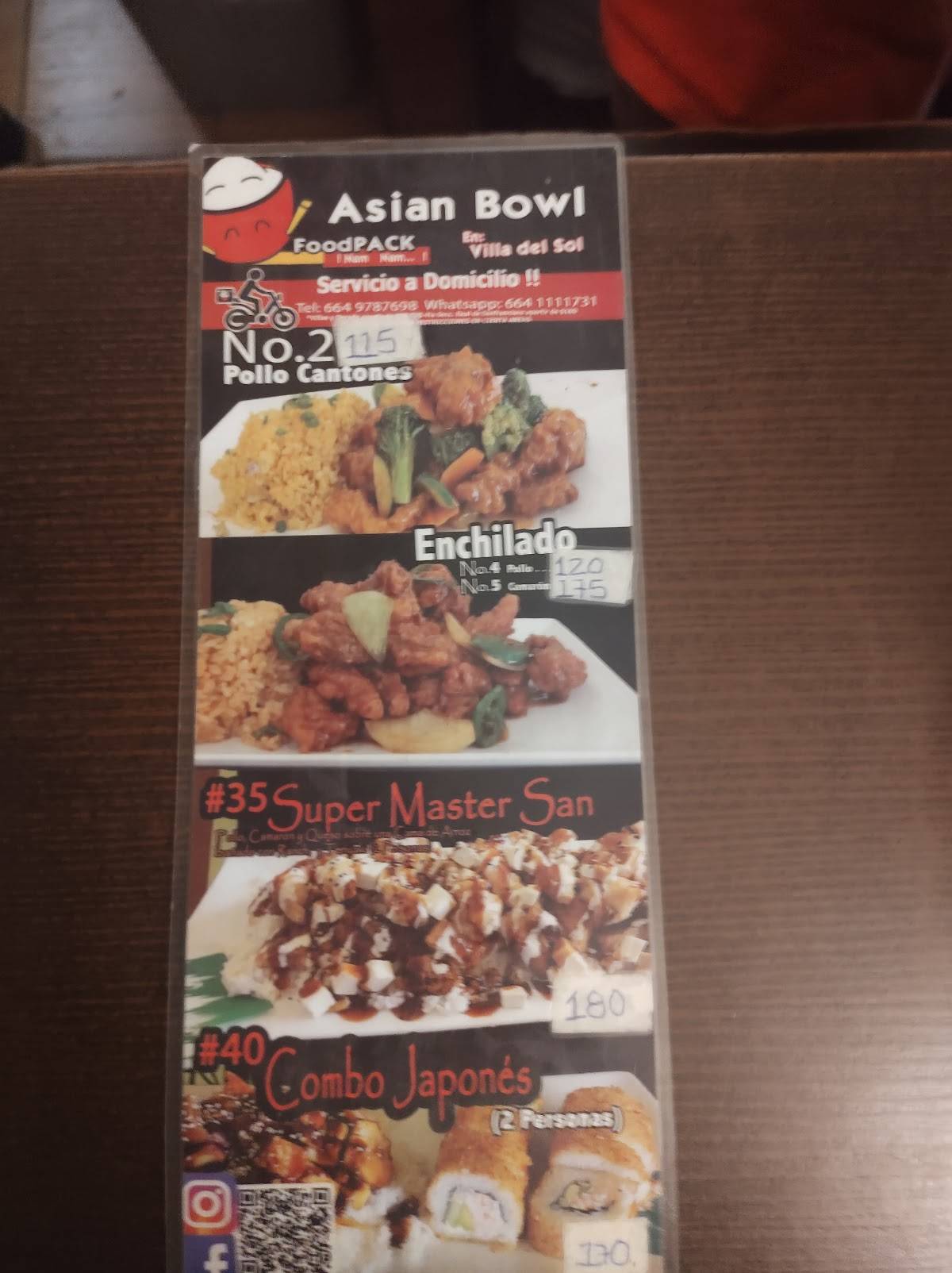 Carta del restaurante Asian Bowl, Tijuana