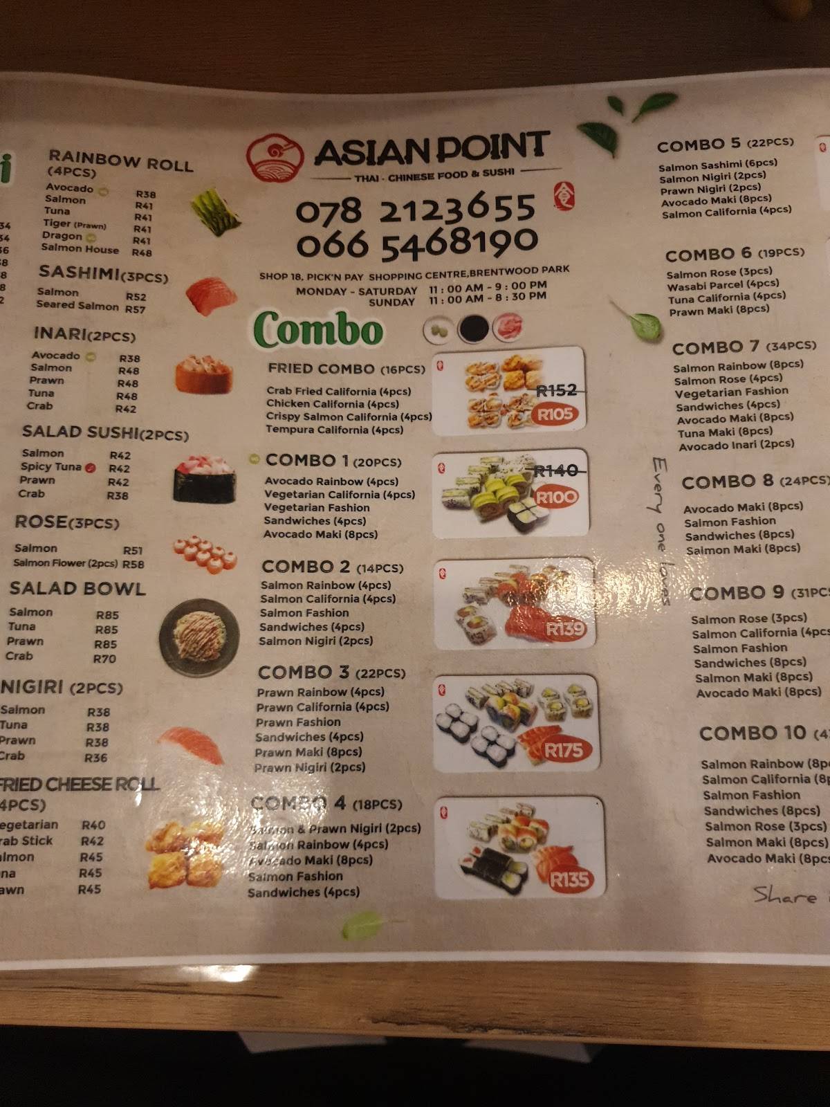 Menu at Asian Point Brentwood Park restaurant, Benoni, cnr Stanley Road