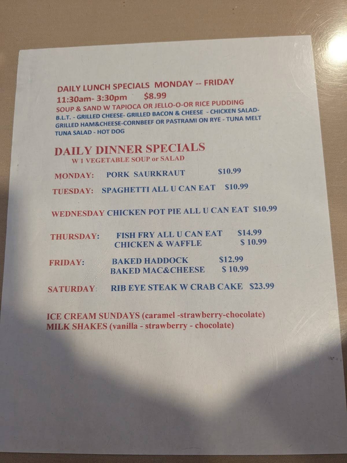 Menu at Astoria Diner restaurant, York