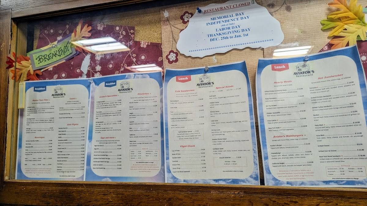 Menu at Aviator's Restaurant & Catering, Sacramento