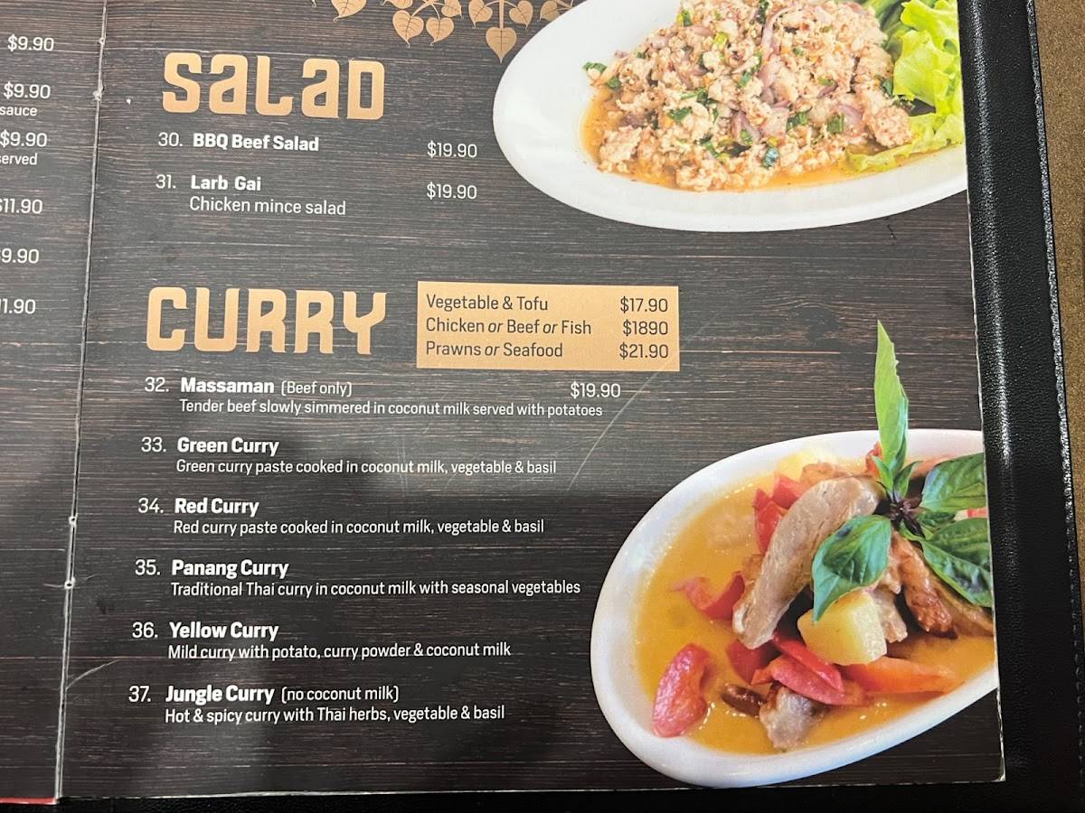 Menu at Baan Chiang restaurant, Rydalmere