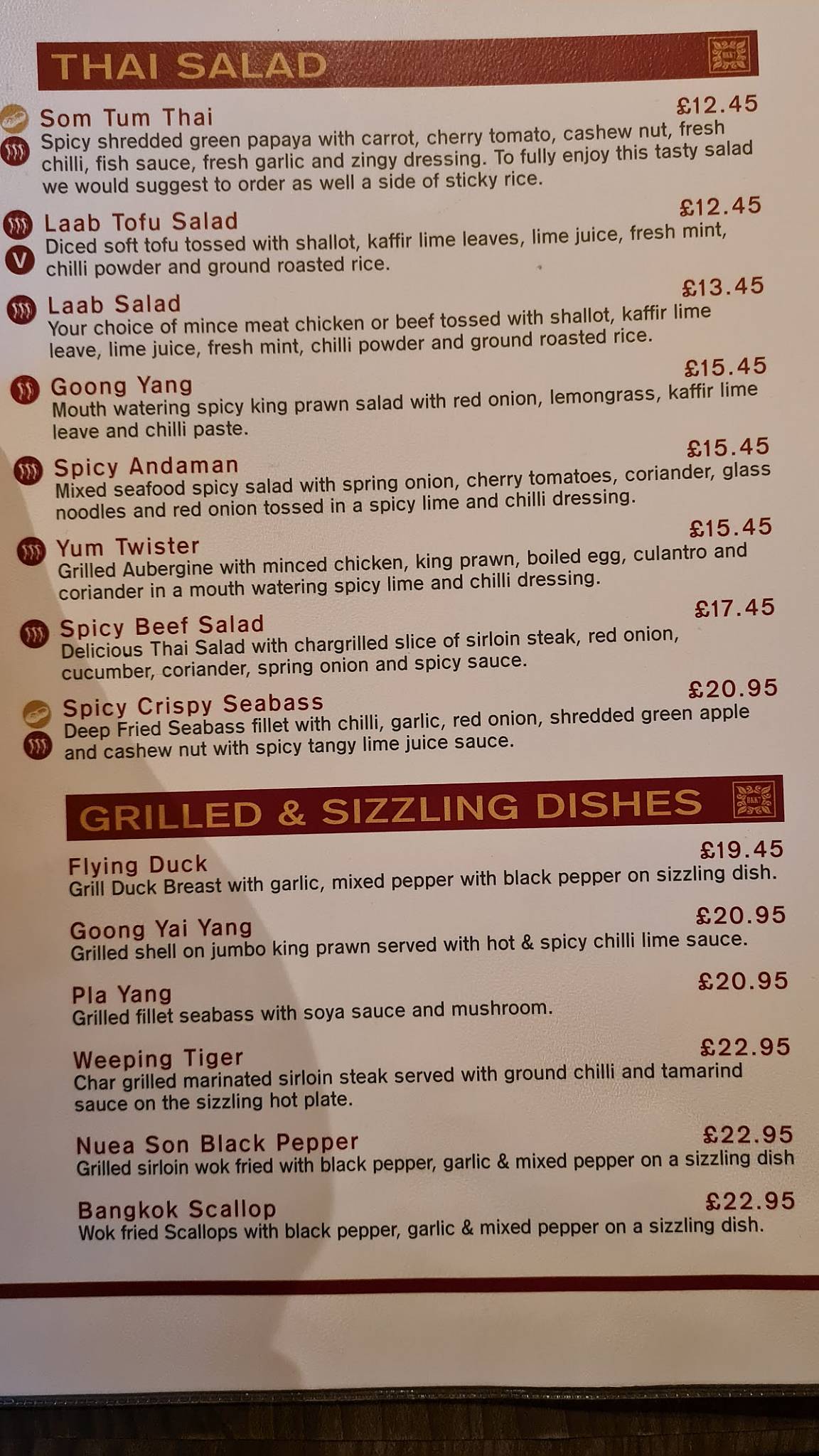 Menu at Bangkok 7 Thai Restaurant, Kendal