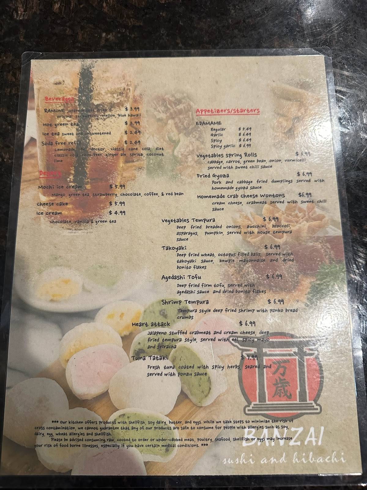 Menu at Banzai Sushi and Hibachi Express Canton restaurant, Canton