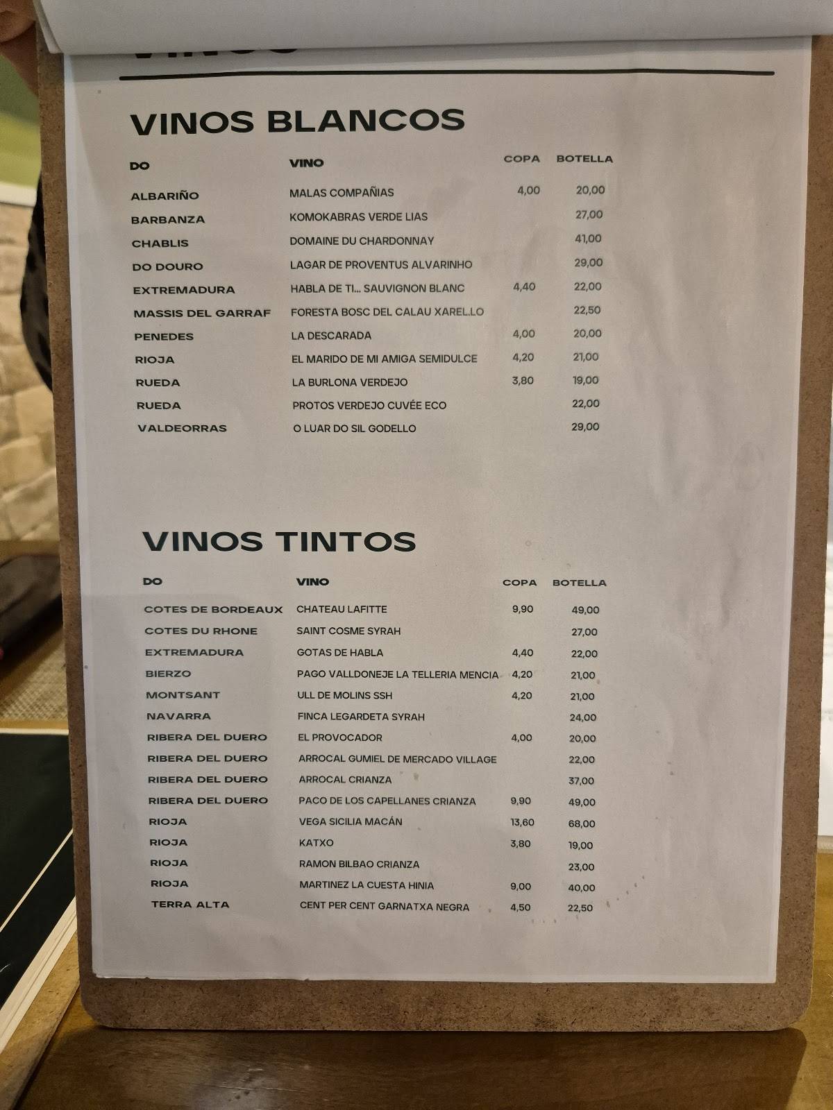 Carta de Bar Casa Víctor Castelldefels, Casteldefels