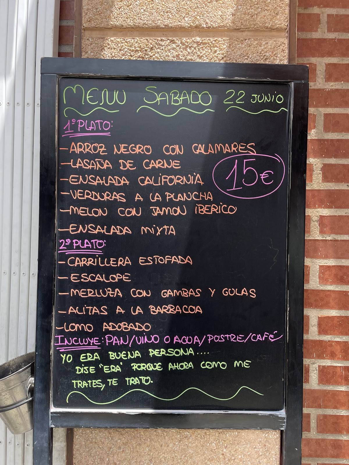 Carta de Bar Nuevo Arenas, Palencia
