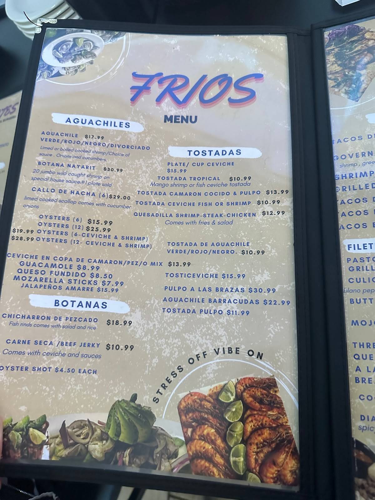 Menu at Barracudas, Hobbs