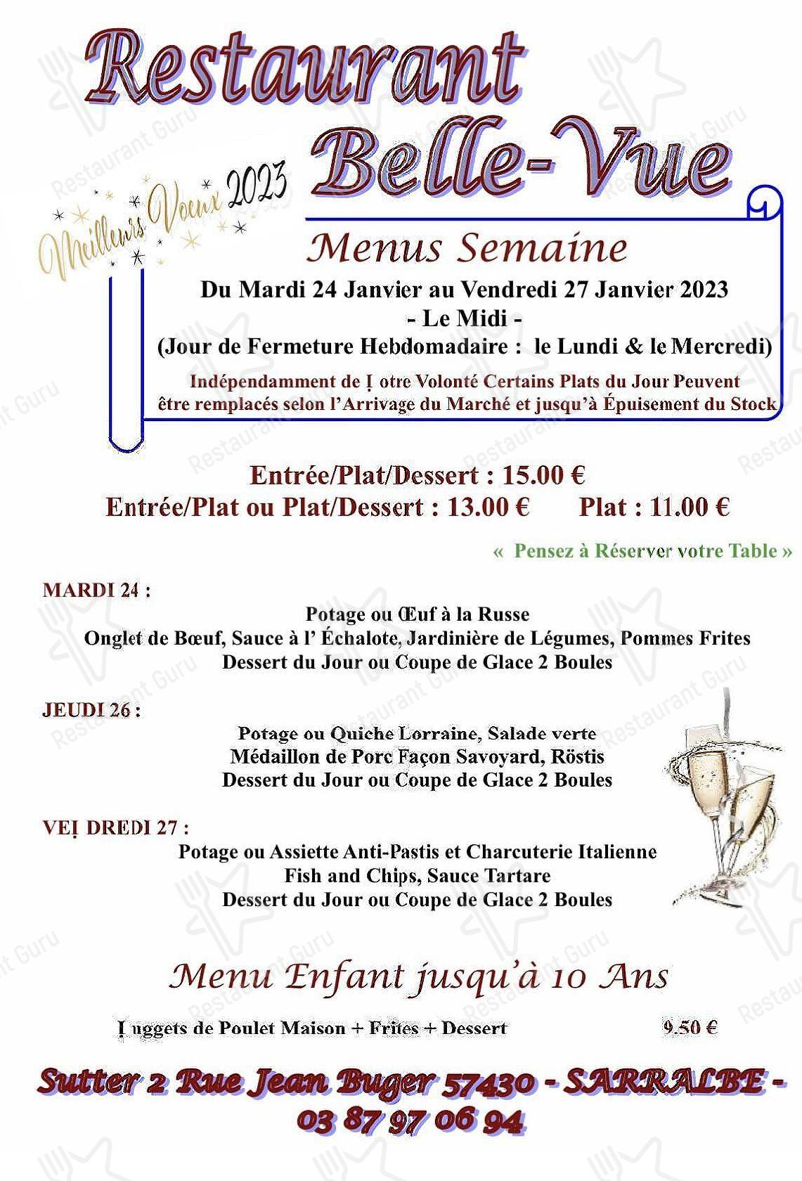 Menu au Restaurant Belle Vue Sarralbe, Sarralbe