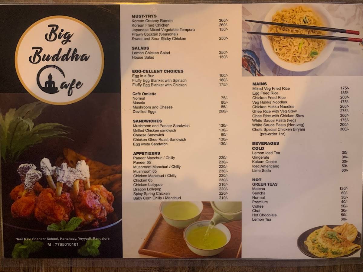 Menu at Big Buddha Cafe, Mangaluru