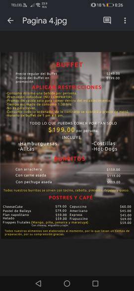 Menu at Big City restaurant, Cuautitlán Izcalli