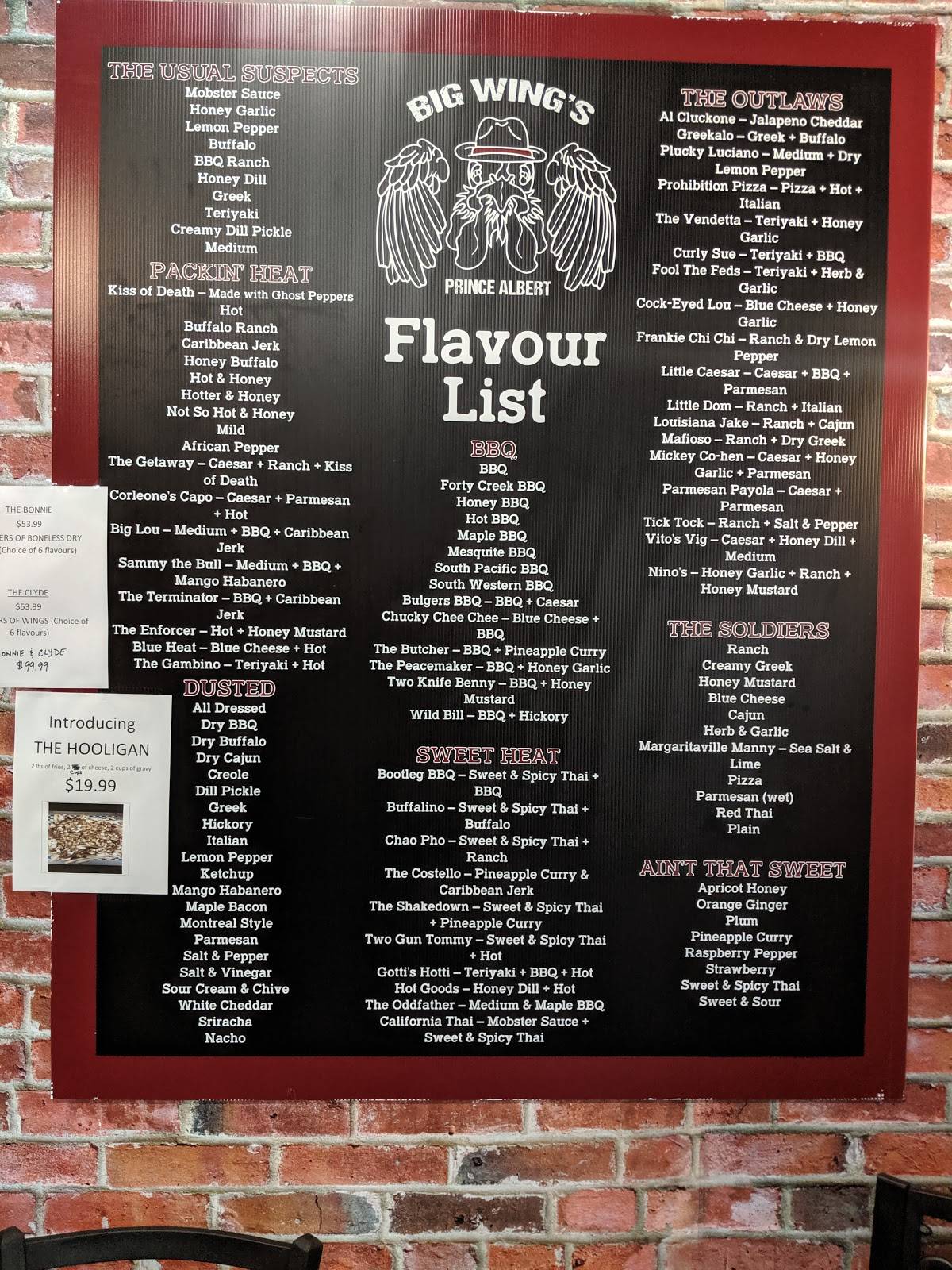 Menu at Big Wing's Prince Albert restaurant, Prince Albert