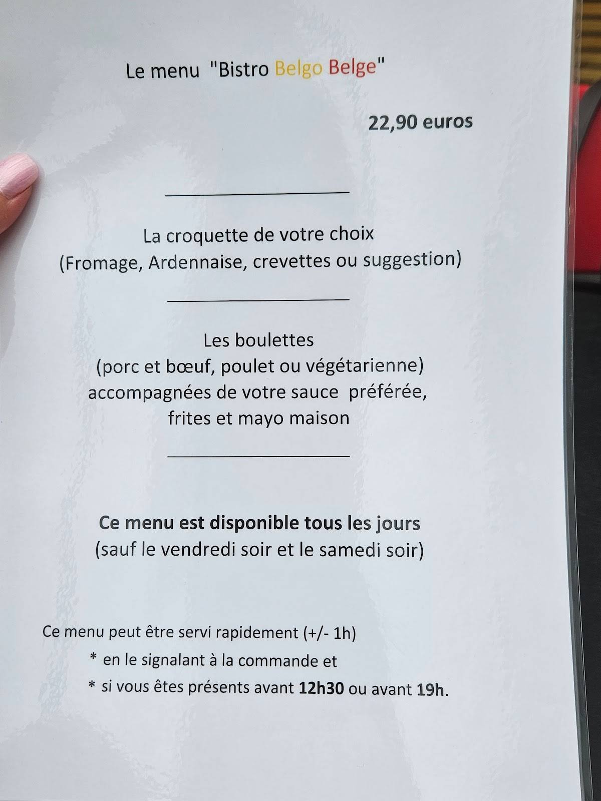 Carta de Bistro Belgo Belge, Namur