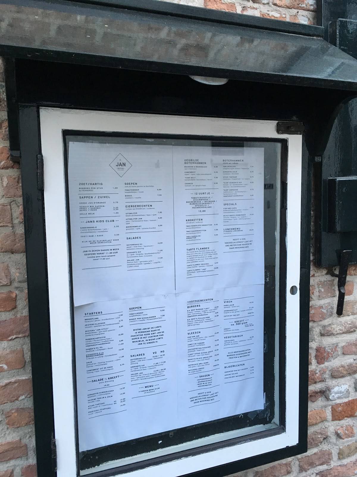 Menu at JAN Bistrobar Waalwijk, Waalwijk