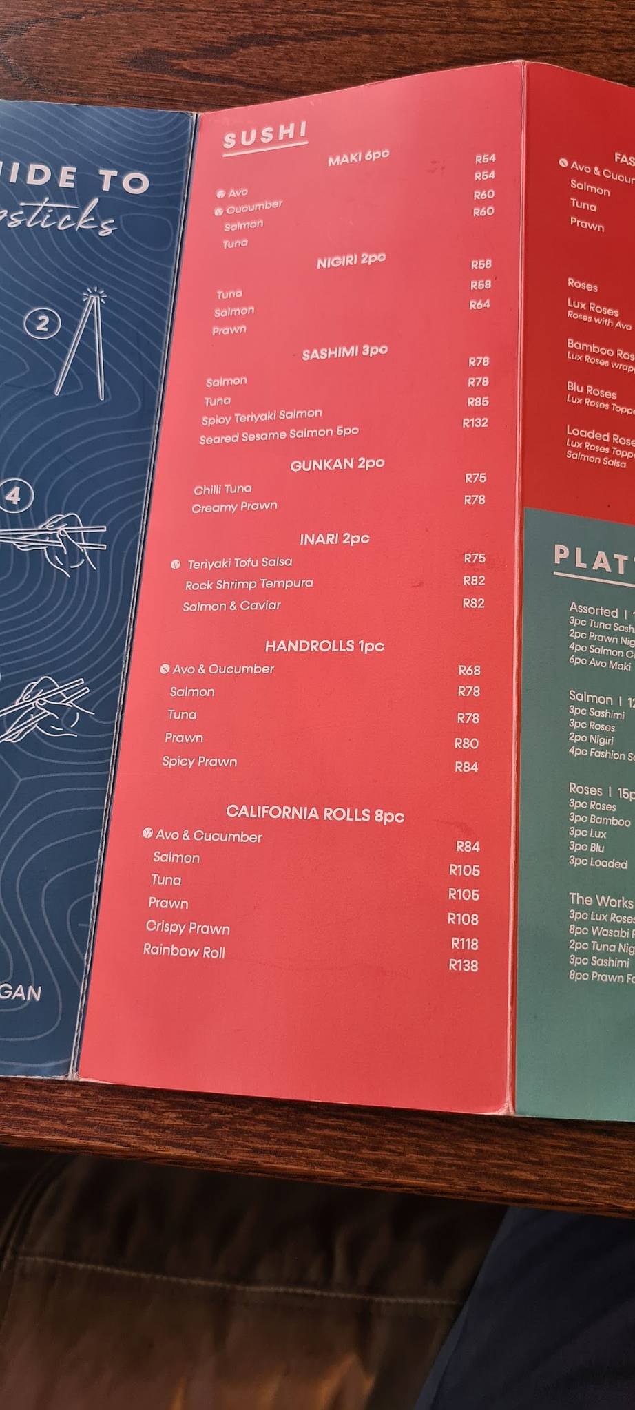 Menu at Blu Bam Boo restaurant, Johannesburg
