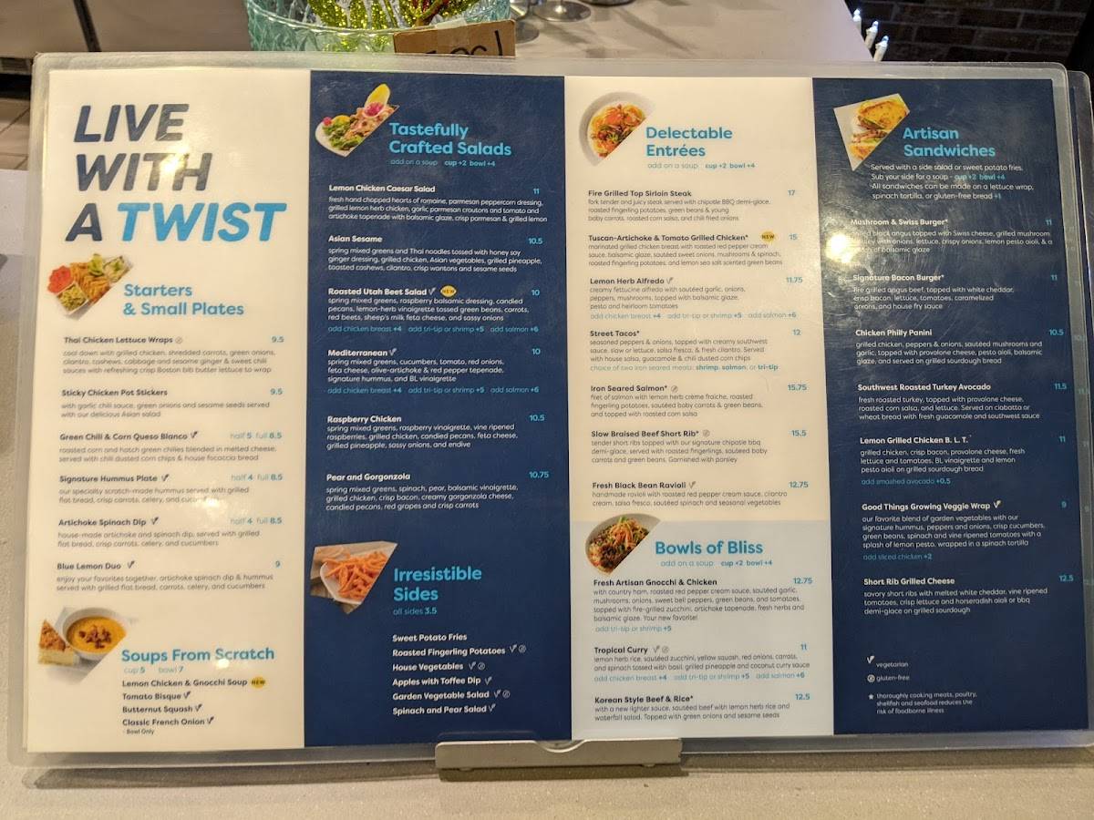 Menu at Blue Lemon restaurant, Farmington