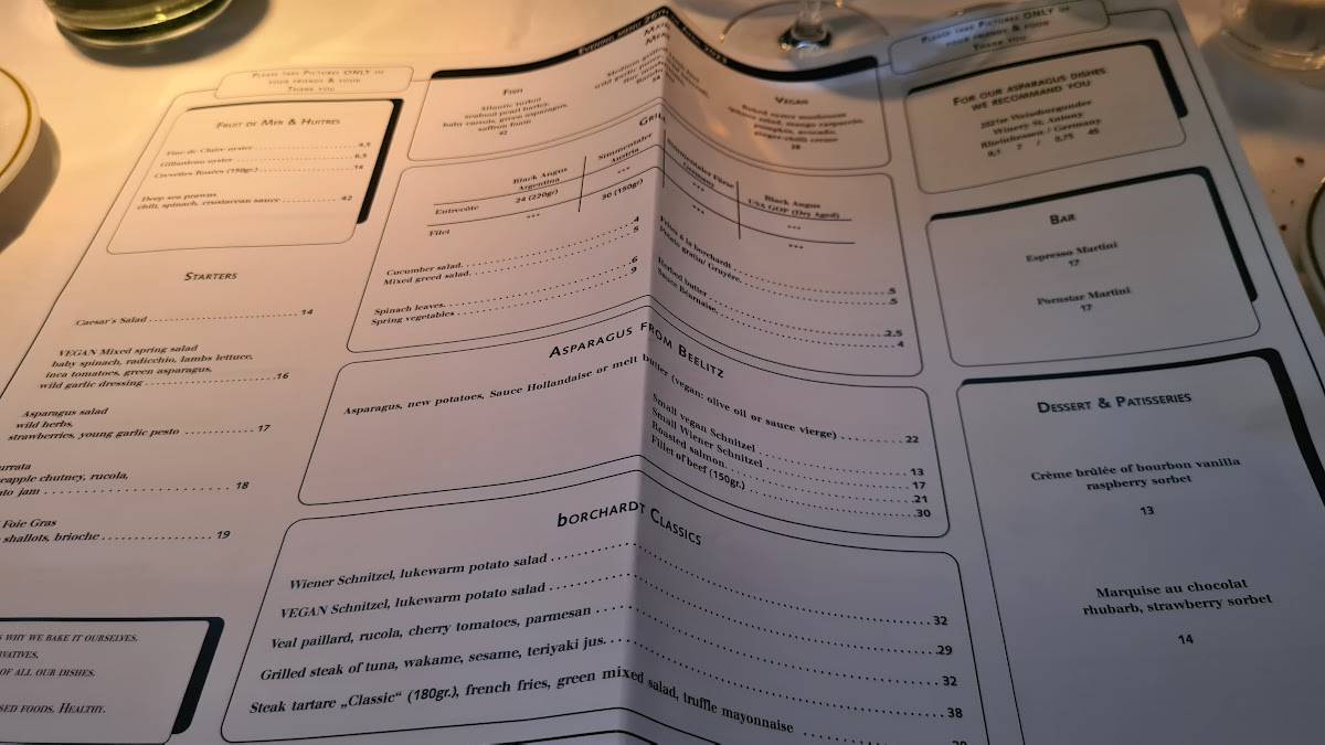 Menu at Borchardt restaurant, Berlin