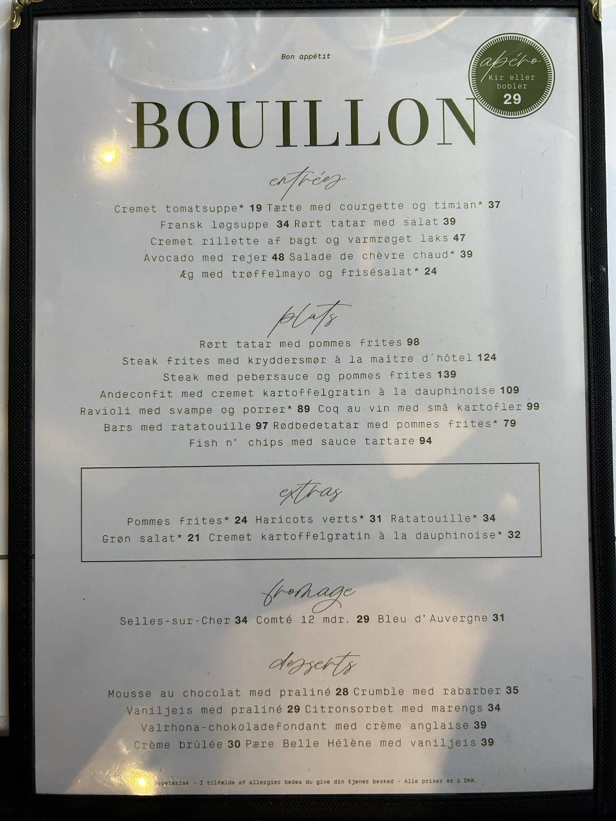 Menu at Restaurant Bouillon, Aarhus