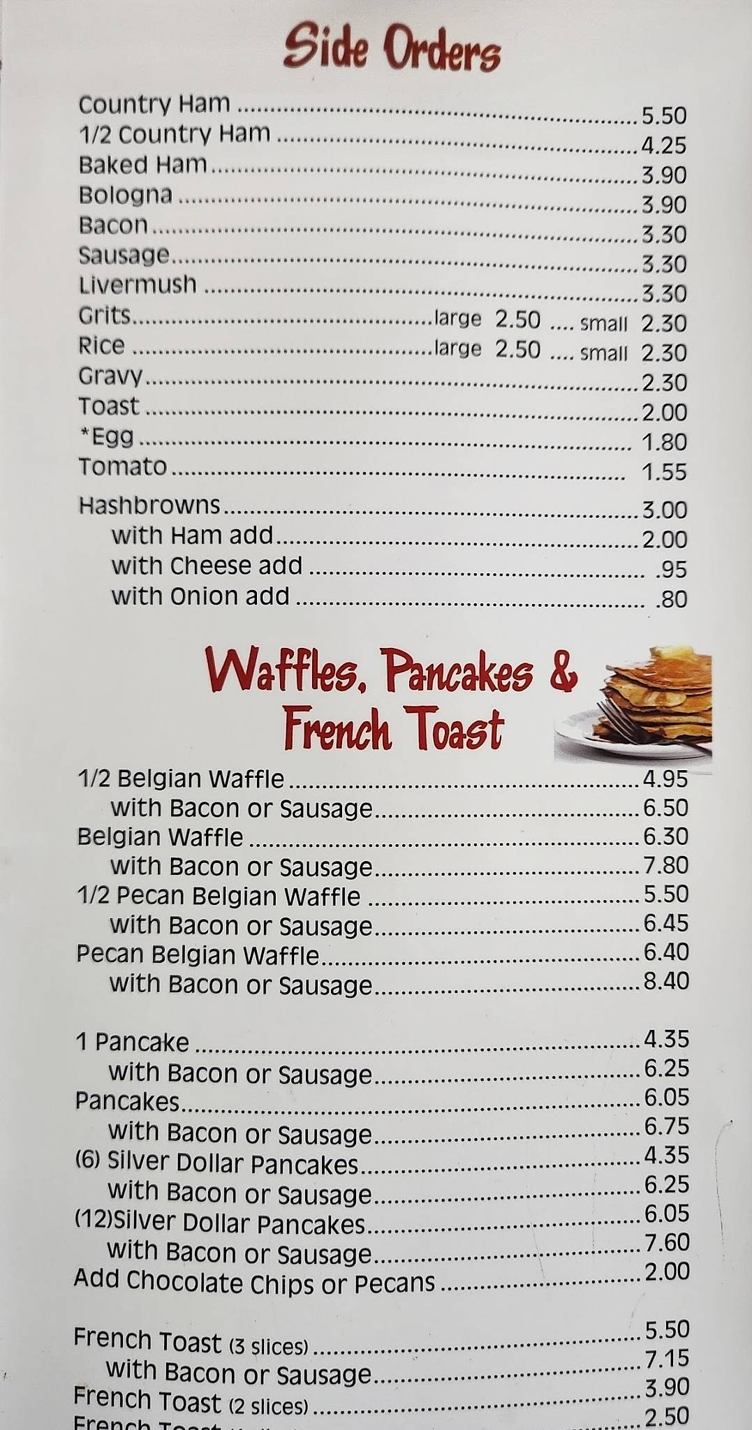 Menu at Breakfast Nook restaurant, Albemarle