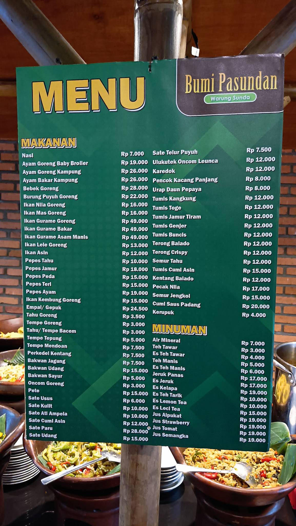 Menu at Bumi Pasundan Warung Sunda Puncak Gadog restaurant, Megamendung