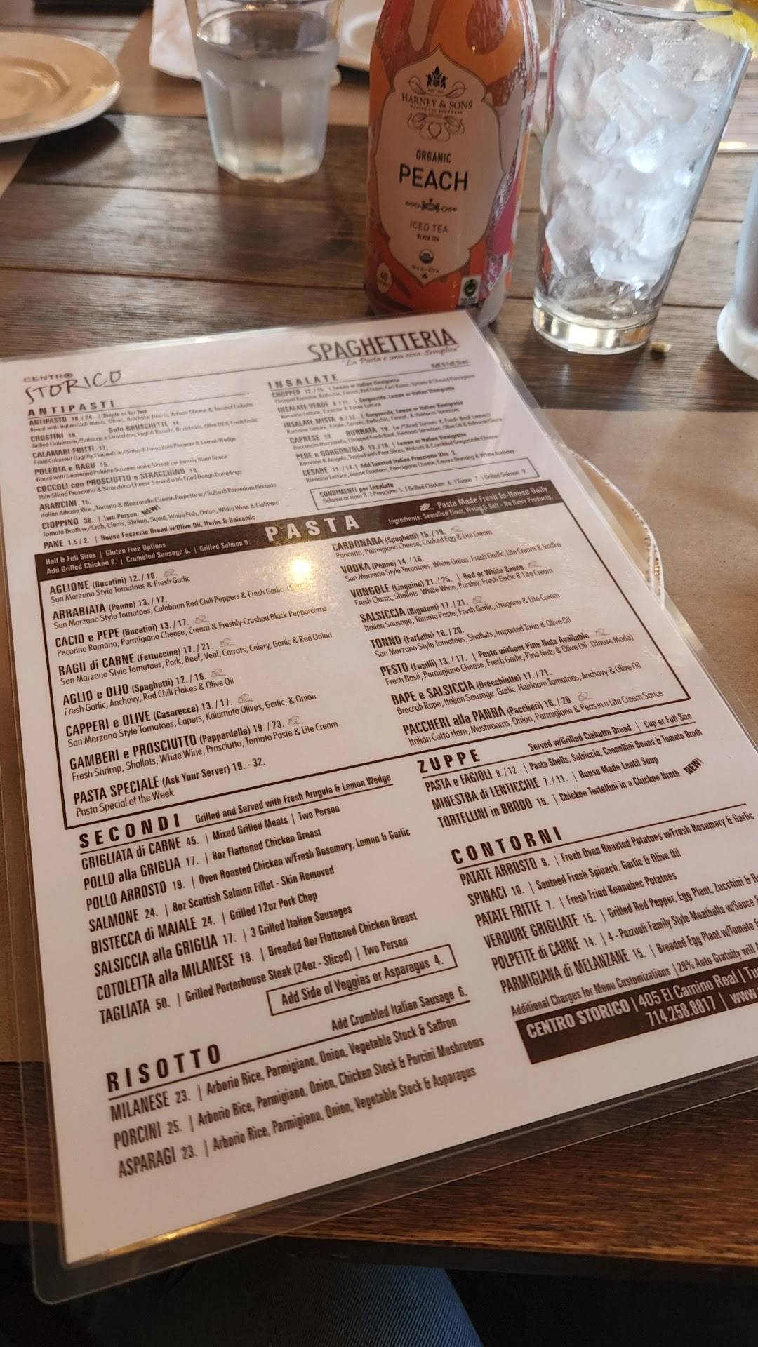 Menu at CENTRO Storico Spaghetteria restaurant, Tustin