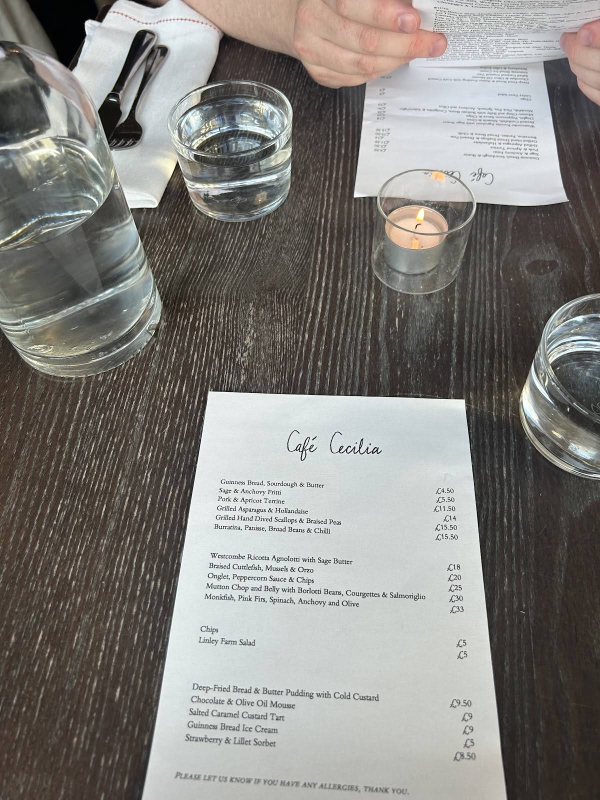 Menu at Cafe Cecilia, London