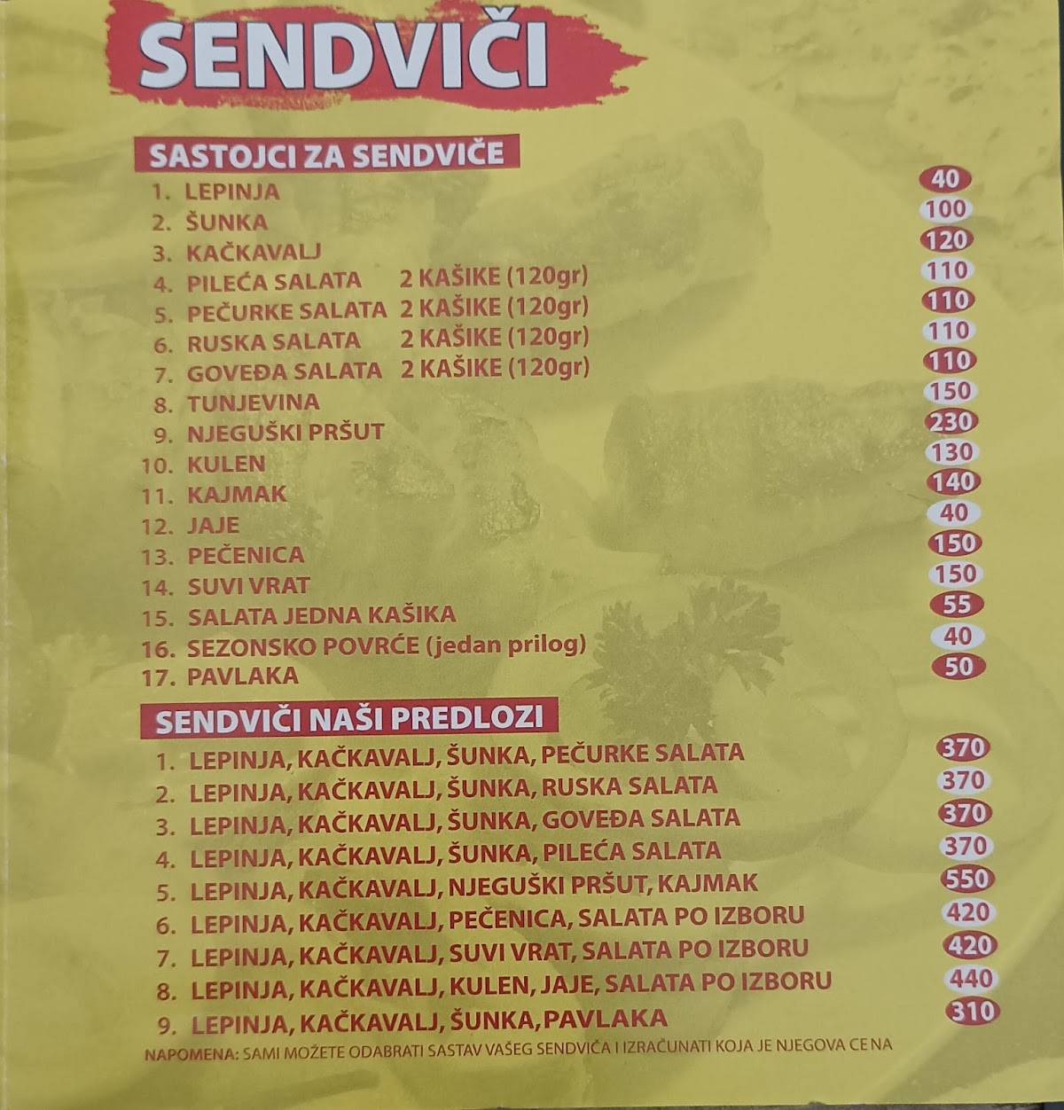 Menu at Caldo restaurant, Belgrade, Bulevar Zorana Đinđića 44a