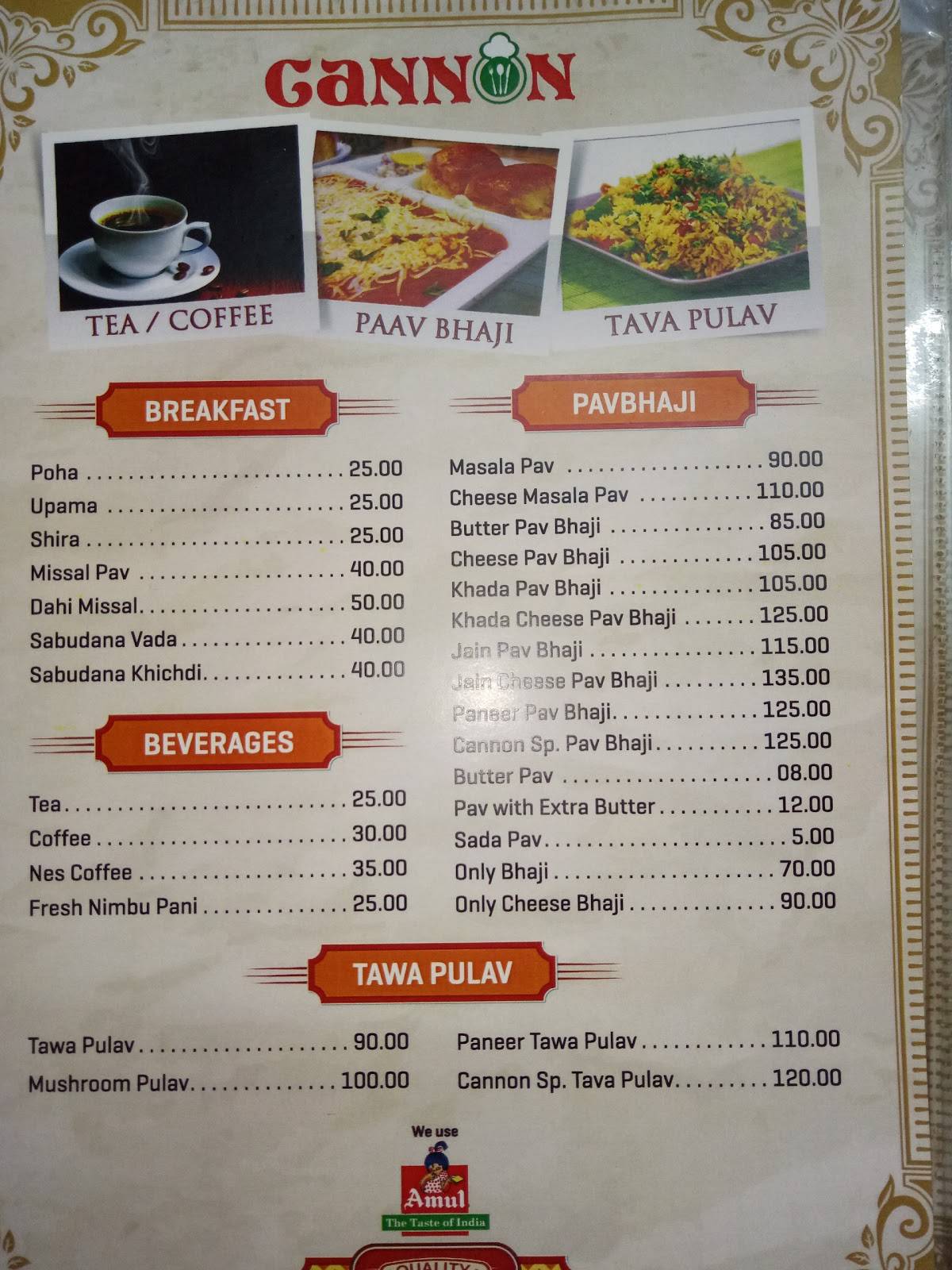Menu at Cannon Pavbhaji & Snacks Corner, Thane, Shop no.1