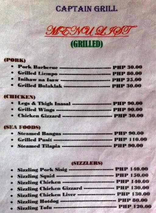 Menu at Captain Grill restaurant, Las Pinas