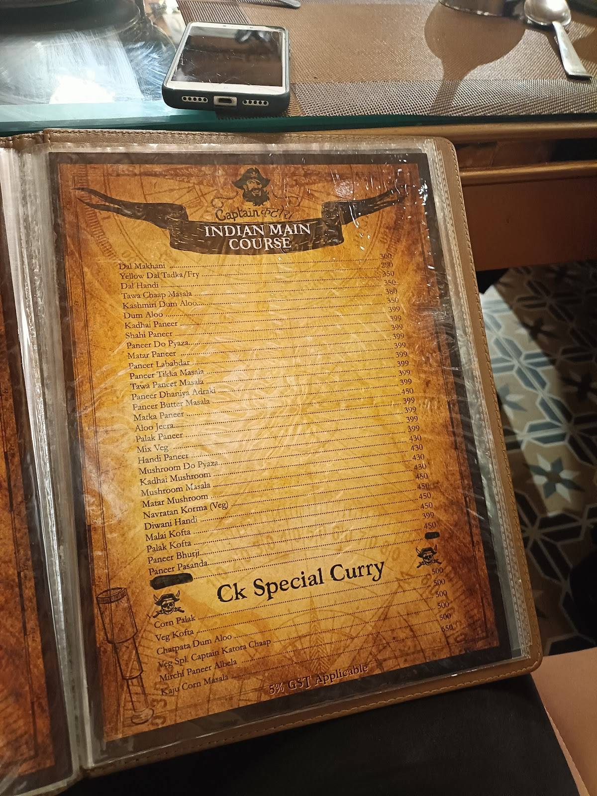 Menu at Captain Katora at Kabir Nagar, Durgapuri, Delhi