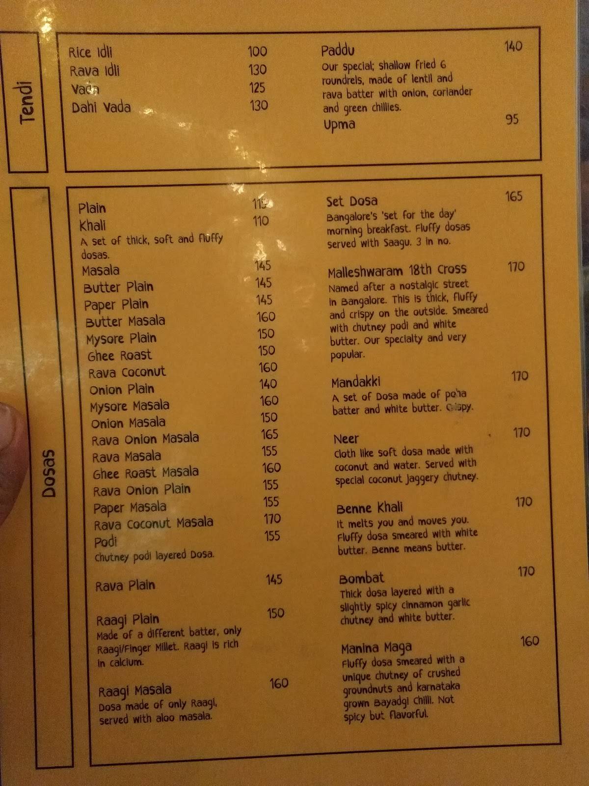 Menu at Carnatic Cafe, New Delhi, The India Mall