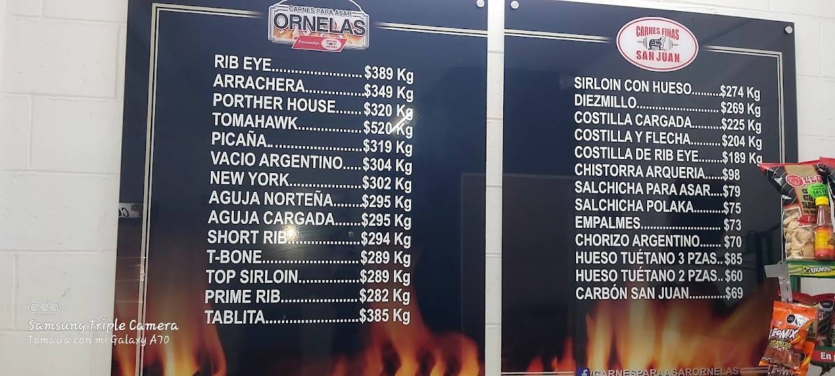 Carta del restaurante Carnes para asar Ornelas, Santiago del Querétaro