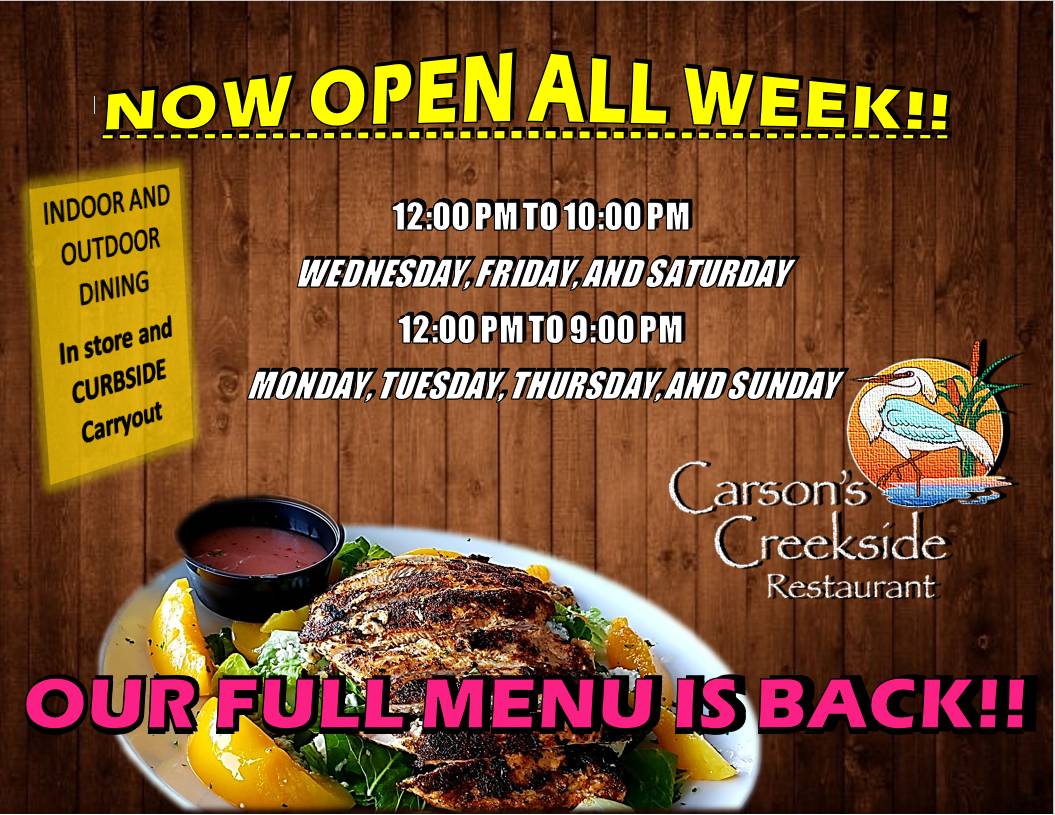 Menu at Carson's Creekside Restaurant, Middle River