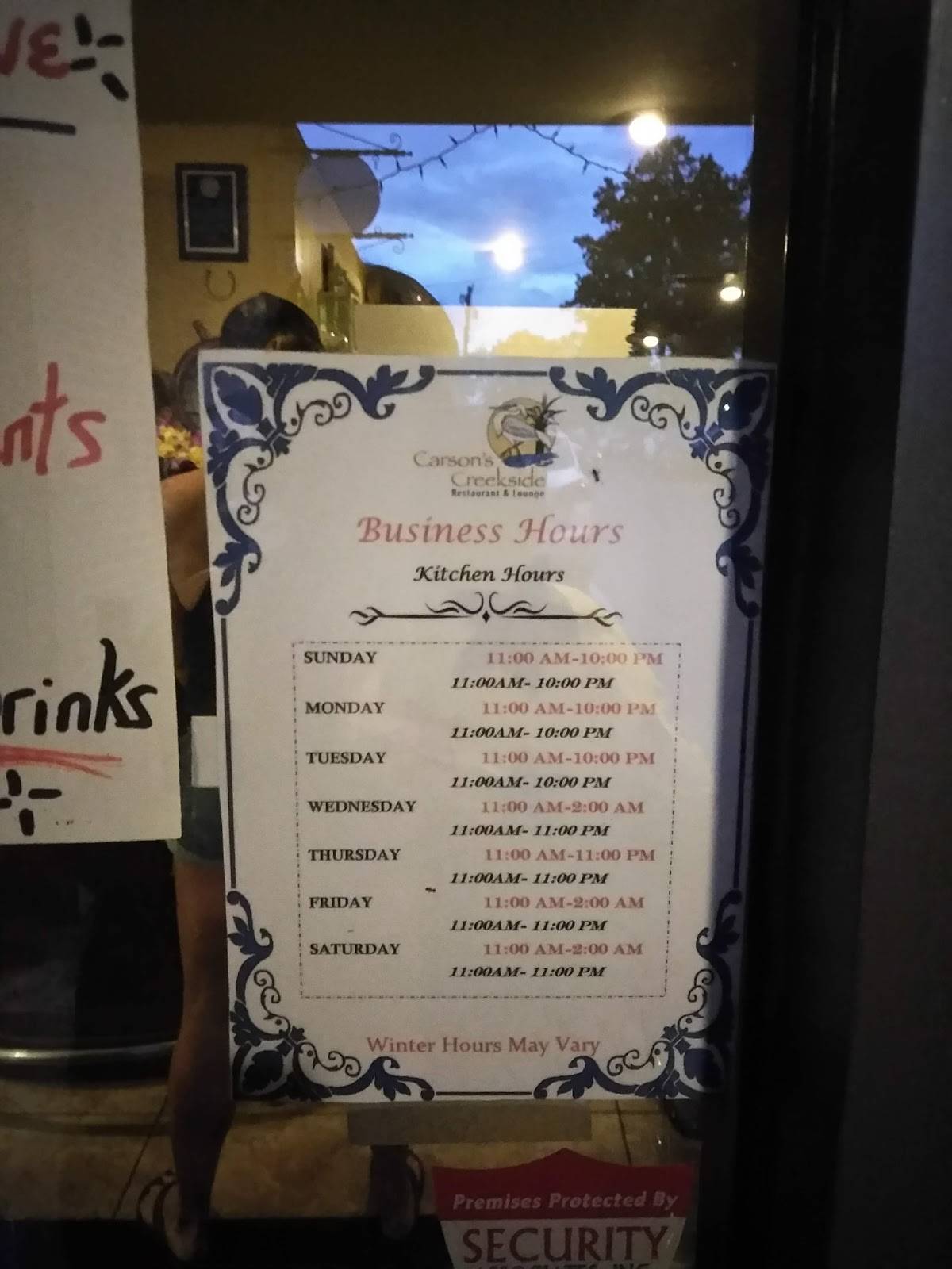 Menu at Carson's Creekside Restaurant, Middle River