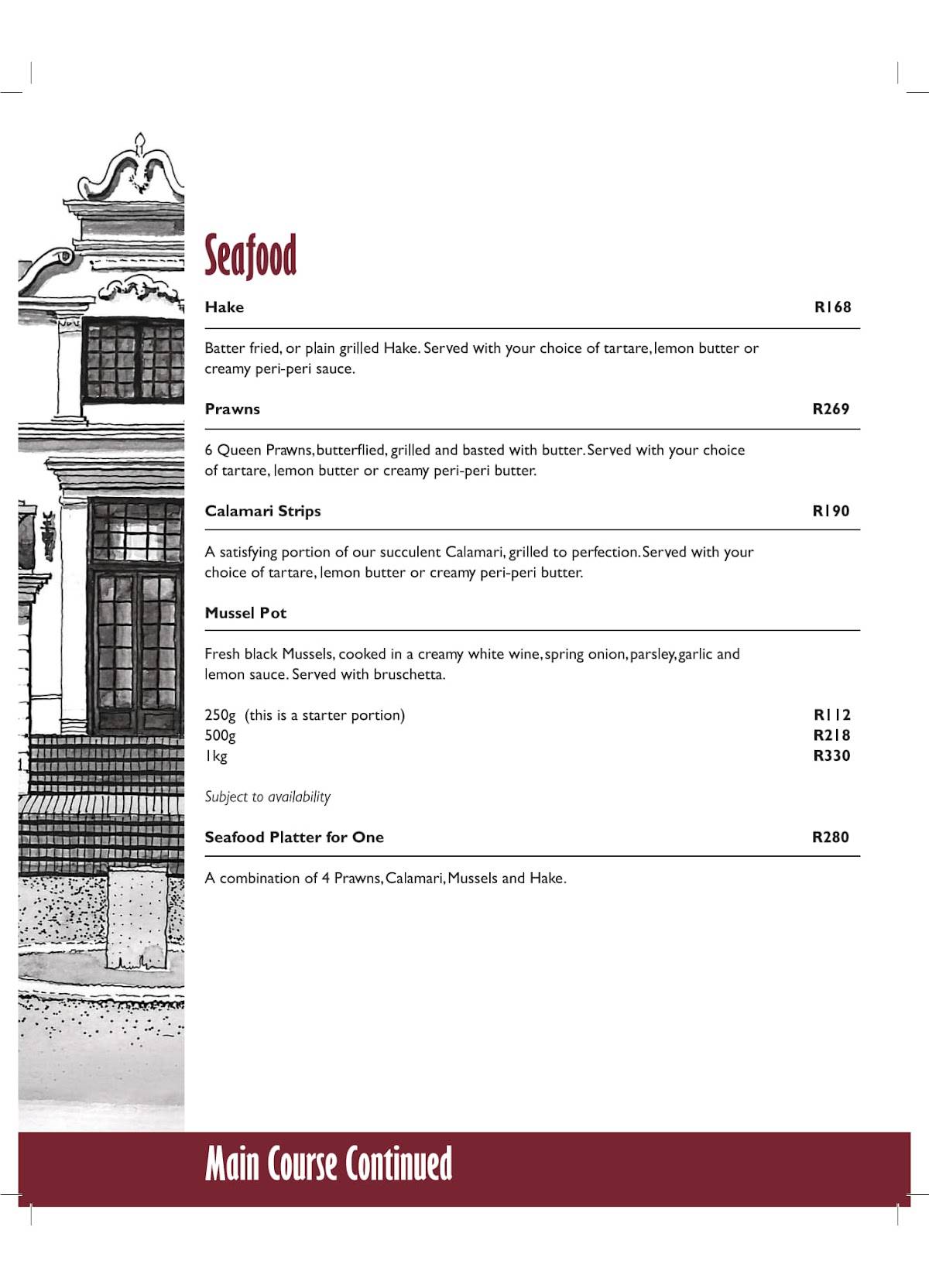 Carta de Carvers Restaurant and Tulbach Pub, Randburg