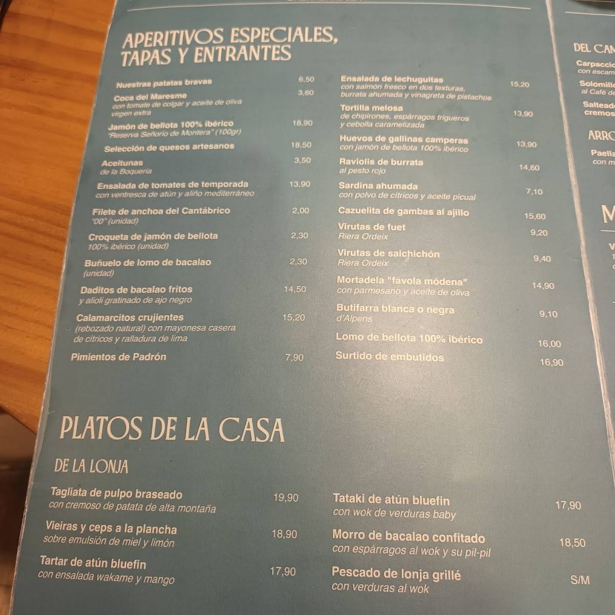 Menu at Restaurant Casa Candela, Barcelona