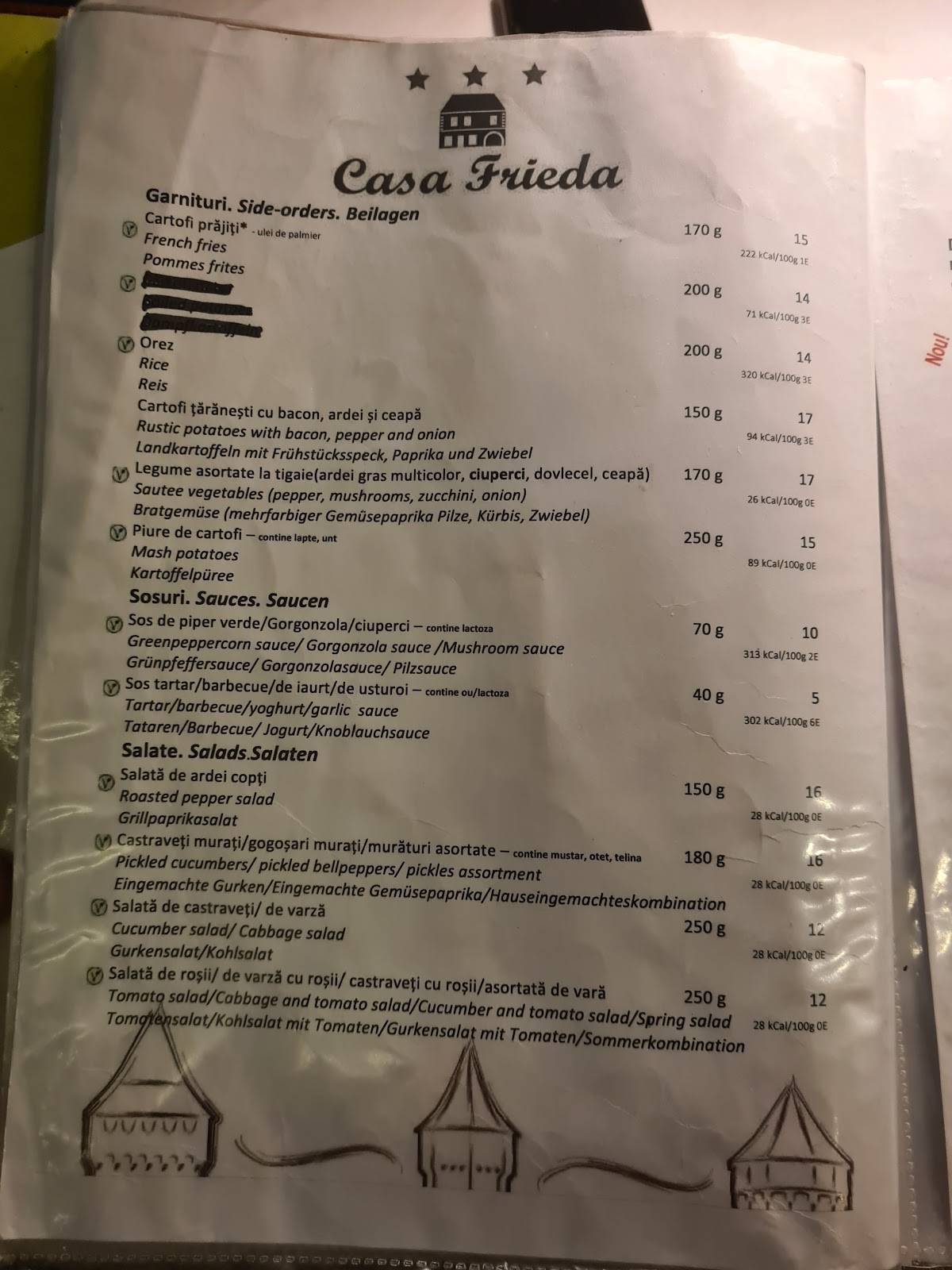 Menu at Casa Frieda, Sibiu
