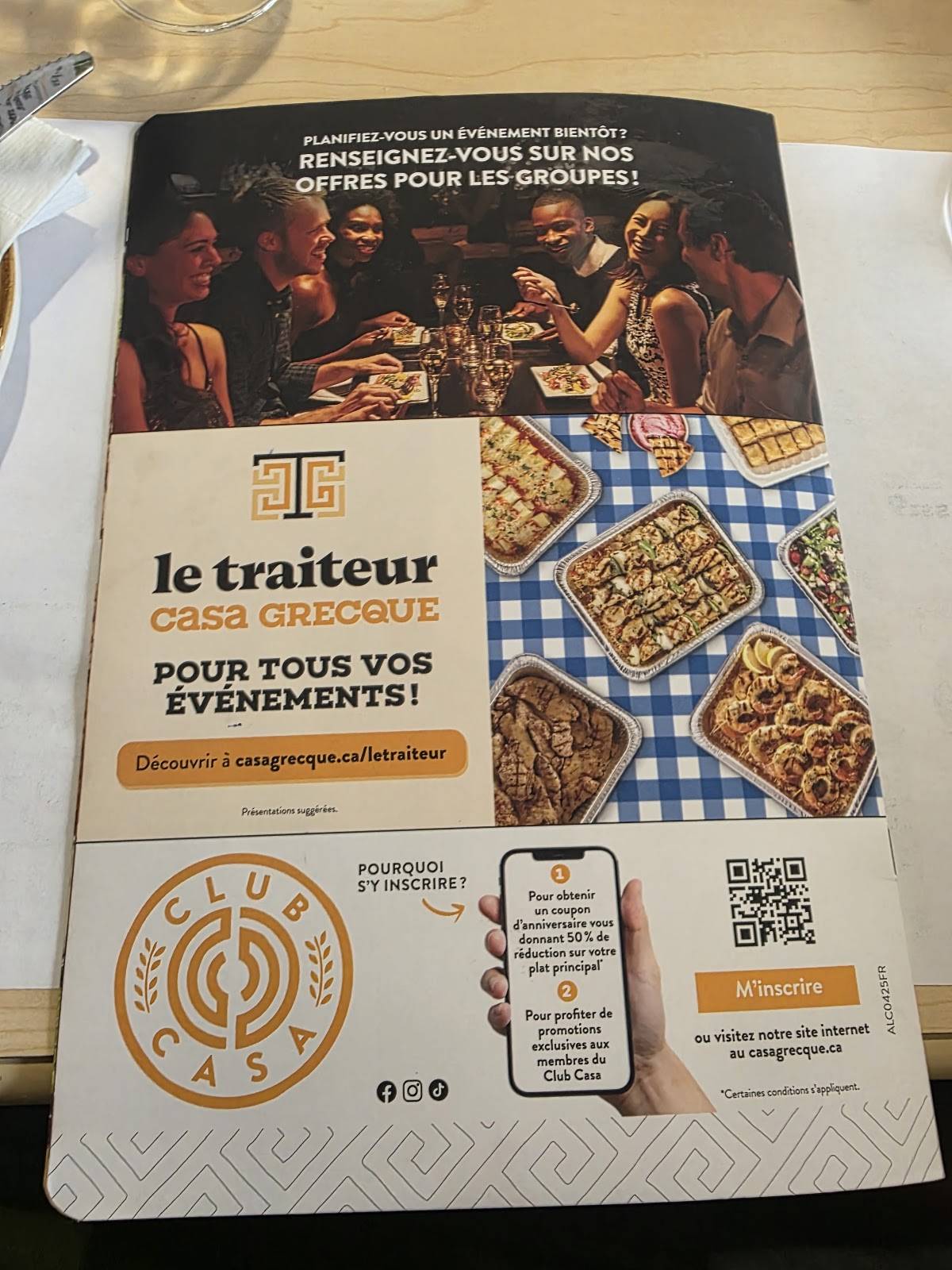 Menu au Casa Grecque restaurant, Saint-Jérôme