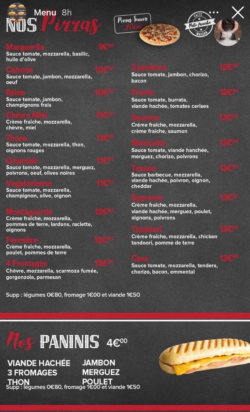 Menu au Casa Pronto restaurant, Vigneux-sur-Seine
