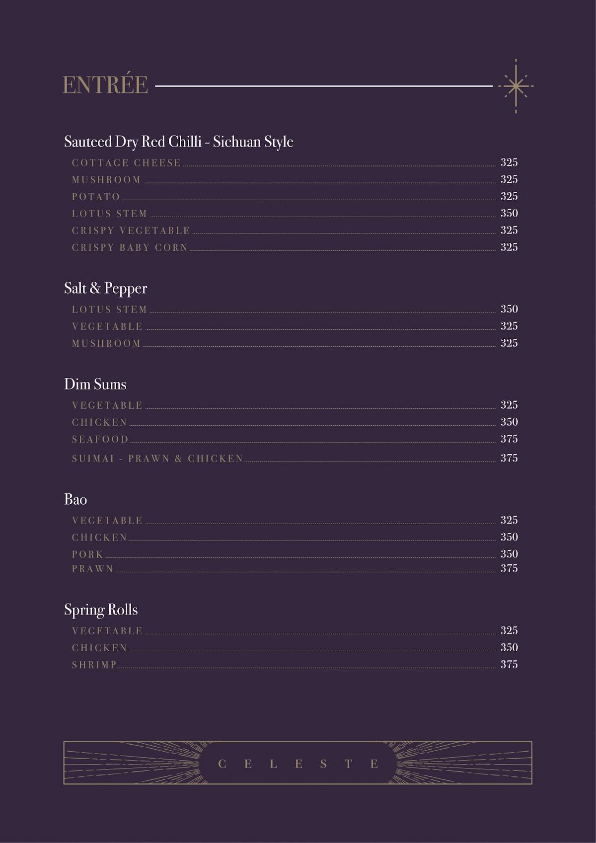 Menu at Celeste by Mindescapes, Ooty