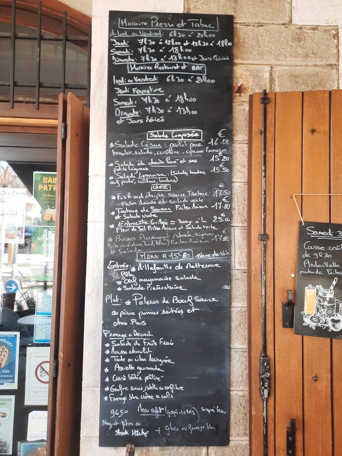 Menu au Chez Colette restaurant, Brindas