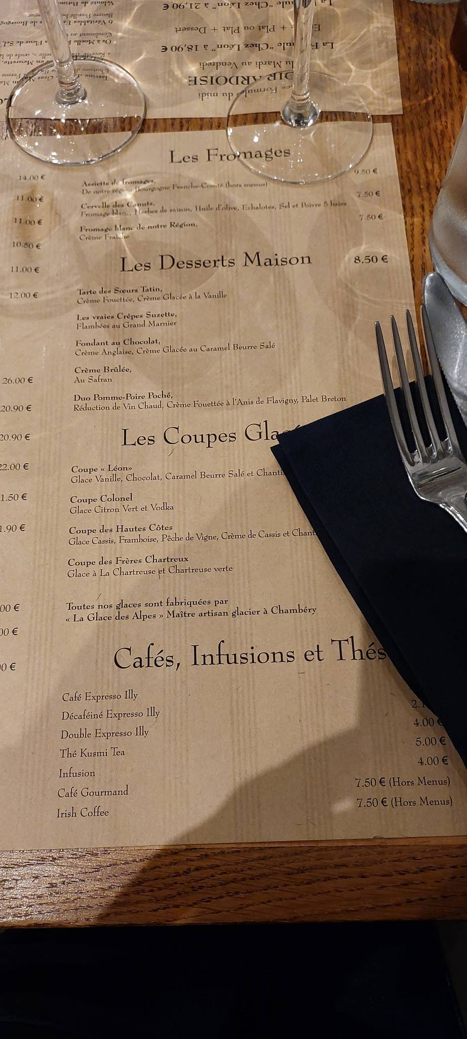 Menu au Chez Léon restaurant, Dijon, 20 Rue des Godrans
