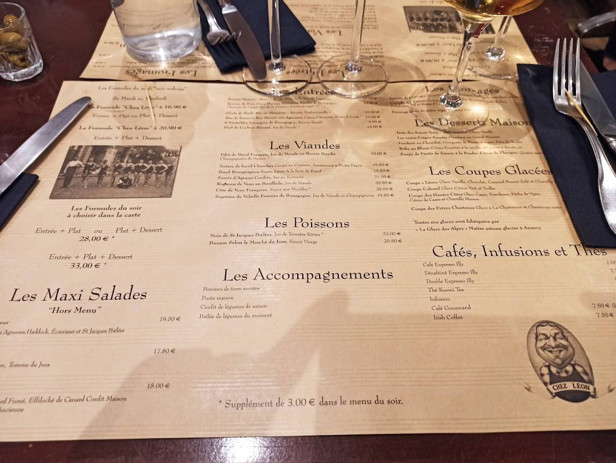 Menu au Chez Léon restaurant, Dijon, 20 Rue des Godrans