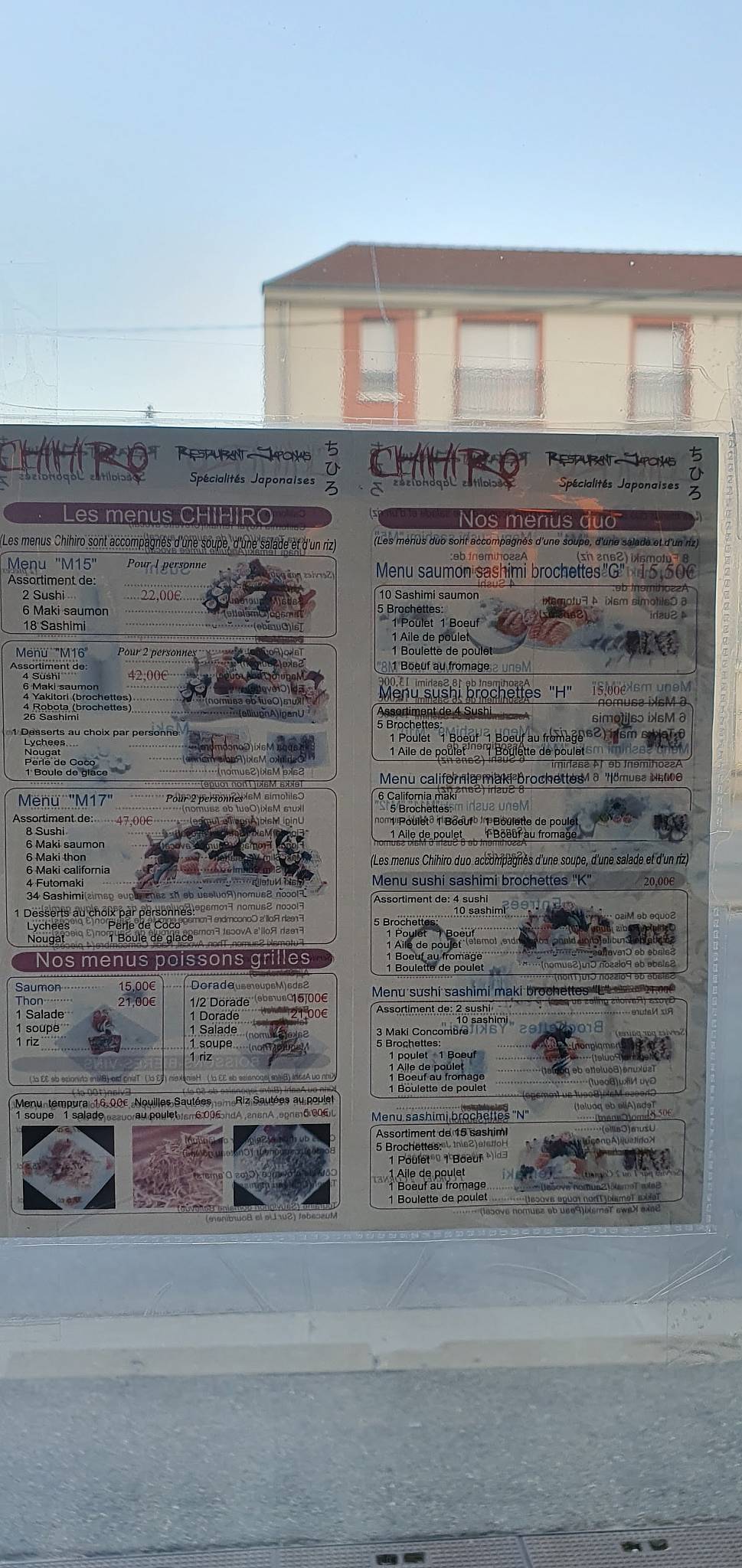 Menu au Chihiro restaurant, Neuilly-sur-Marne