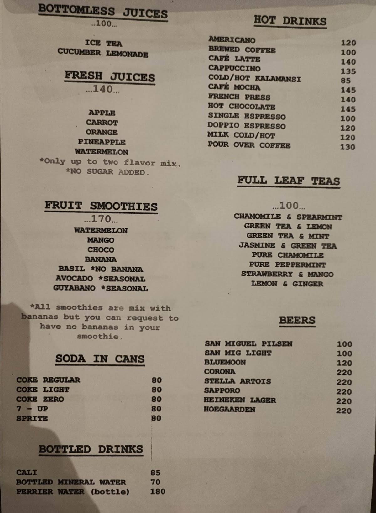 Menu at Circa 1850 restaurant, Cagayan de Oro, 890 Recto Ave