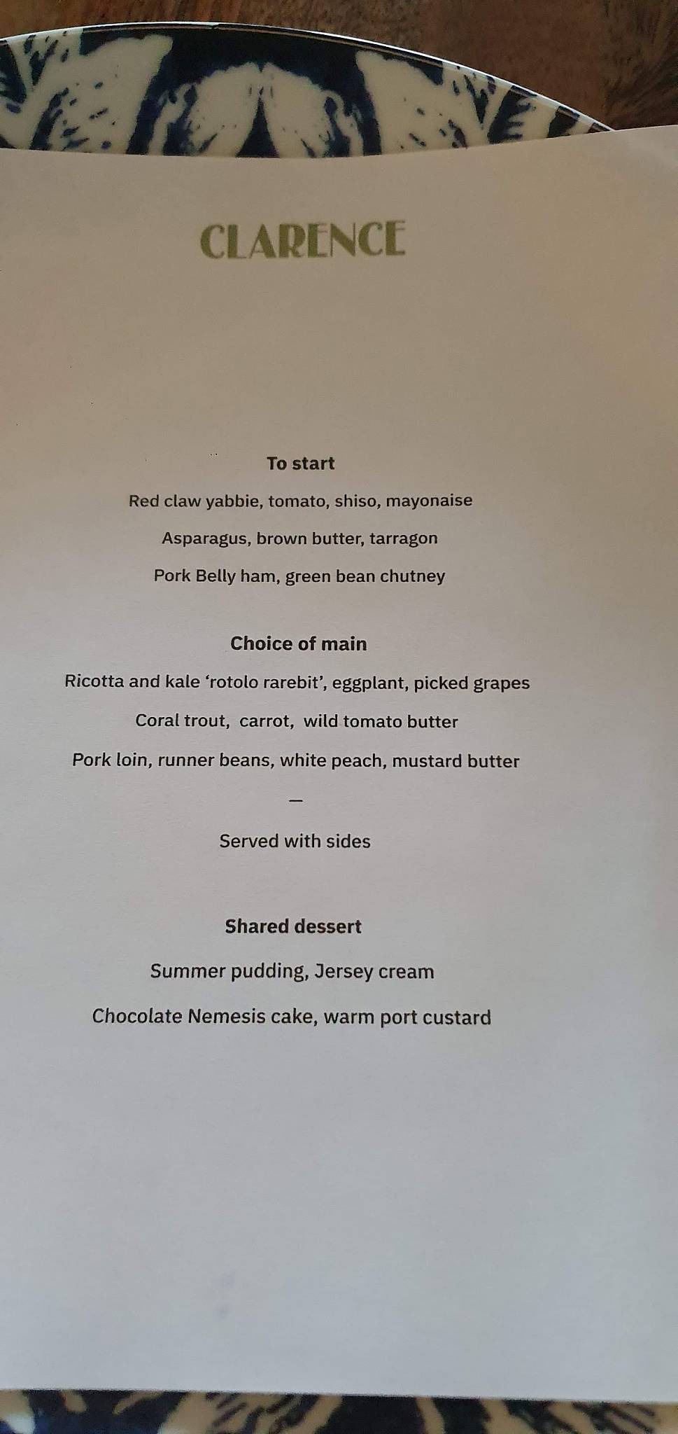 Menu at Clarence Restaurant, Woolloongabba